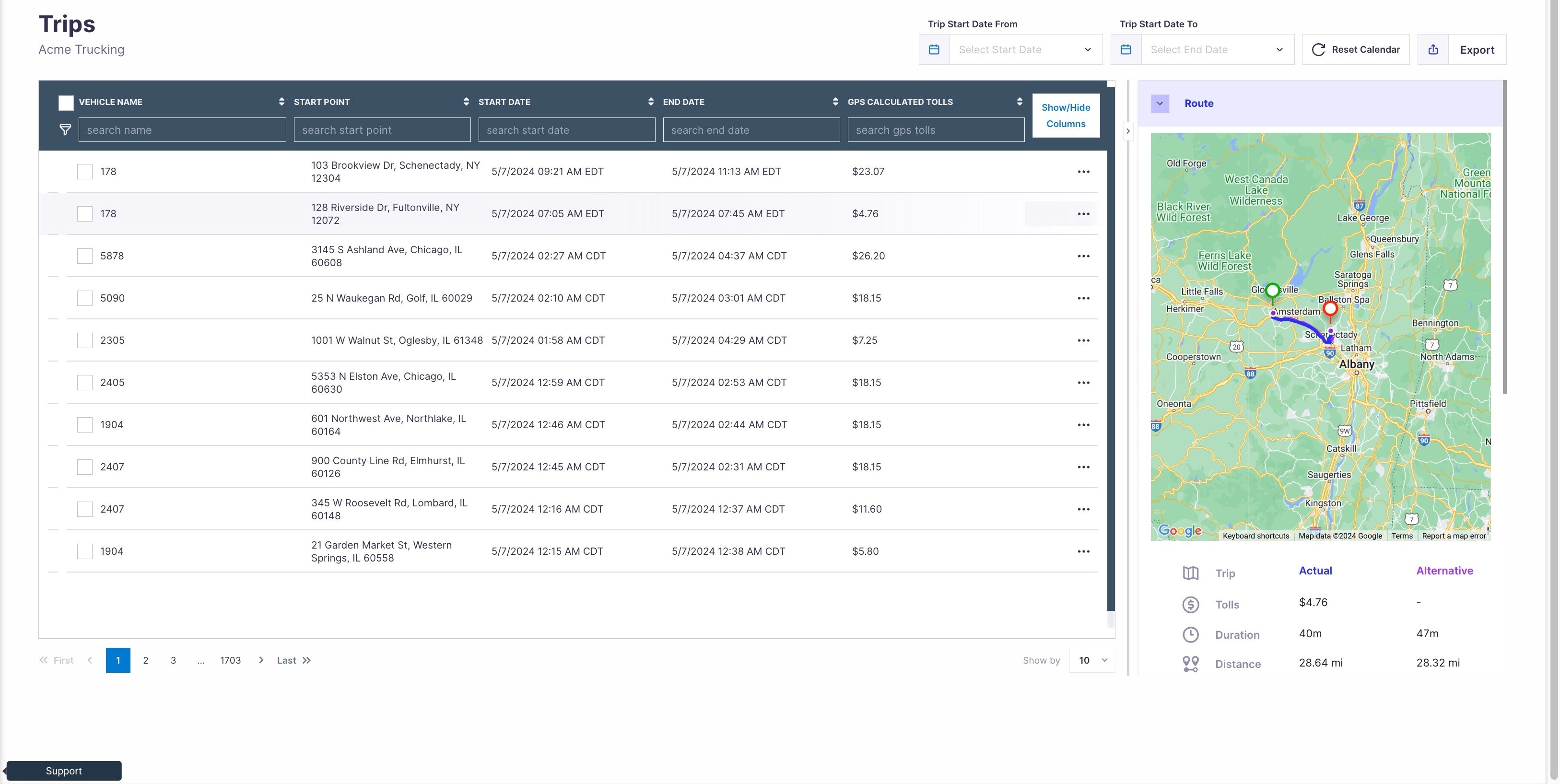 Tollogic - How do I view the Trips page?