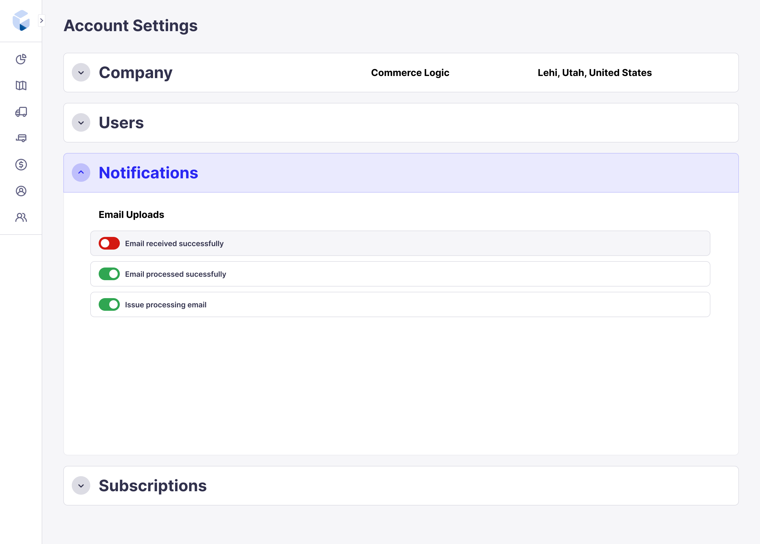 Tollogic - How do I use the Notifications accordion?